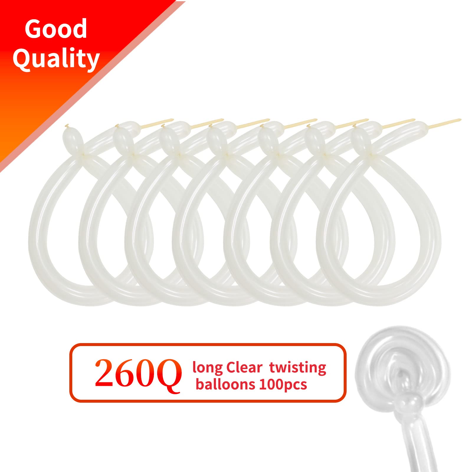 KAWKALSH 260 Balloons Clear, Long Balloons for Balloon Animals, Thickening Skinny Latex Twisting Balloons for Tying Balloon Arch Modeling Magic Clown Birthday Wedding Party Decorations 100pcs Clear