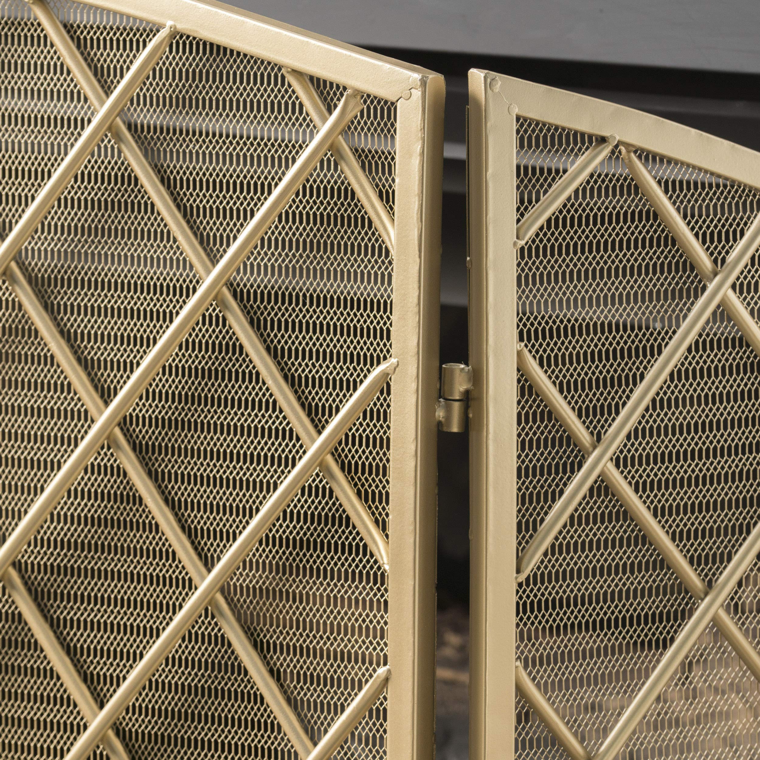 Christopher Knight Home Amiyah 3 Panelled Iron Fireplace Screen, Gold