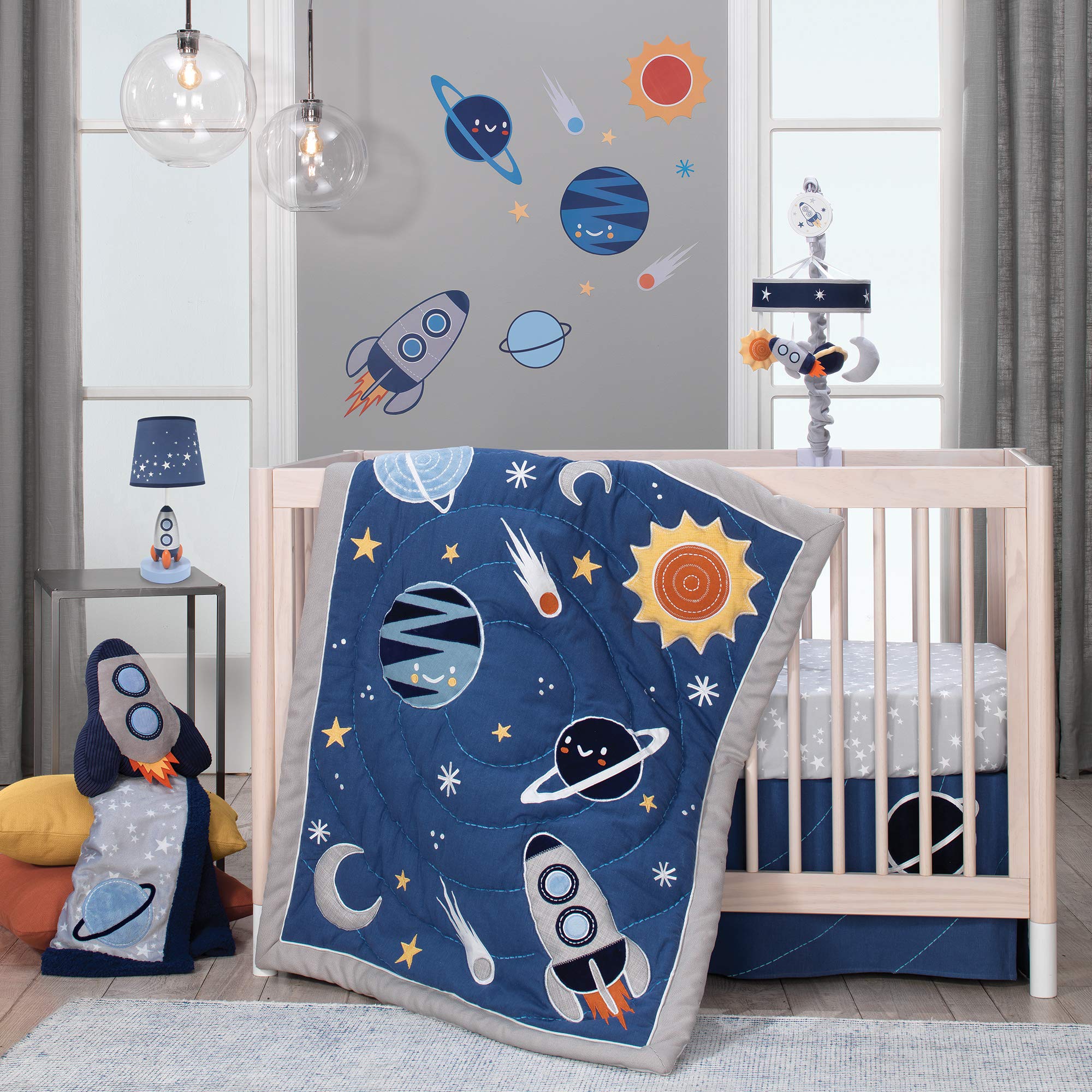 Lambs & Ivy Milky Way Gray/White Stars 100% Cotton Baby Fitted Crib Sheet
