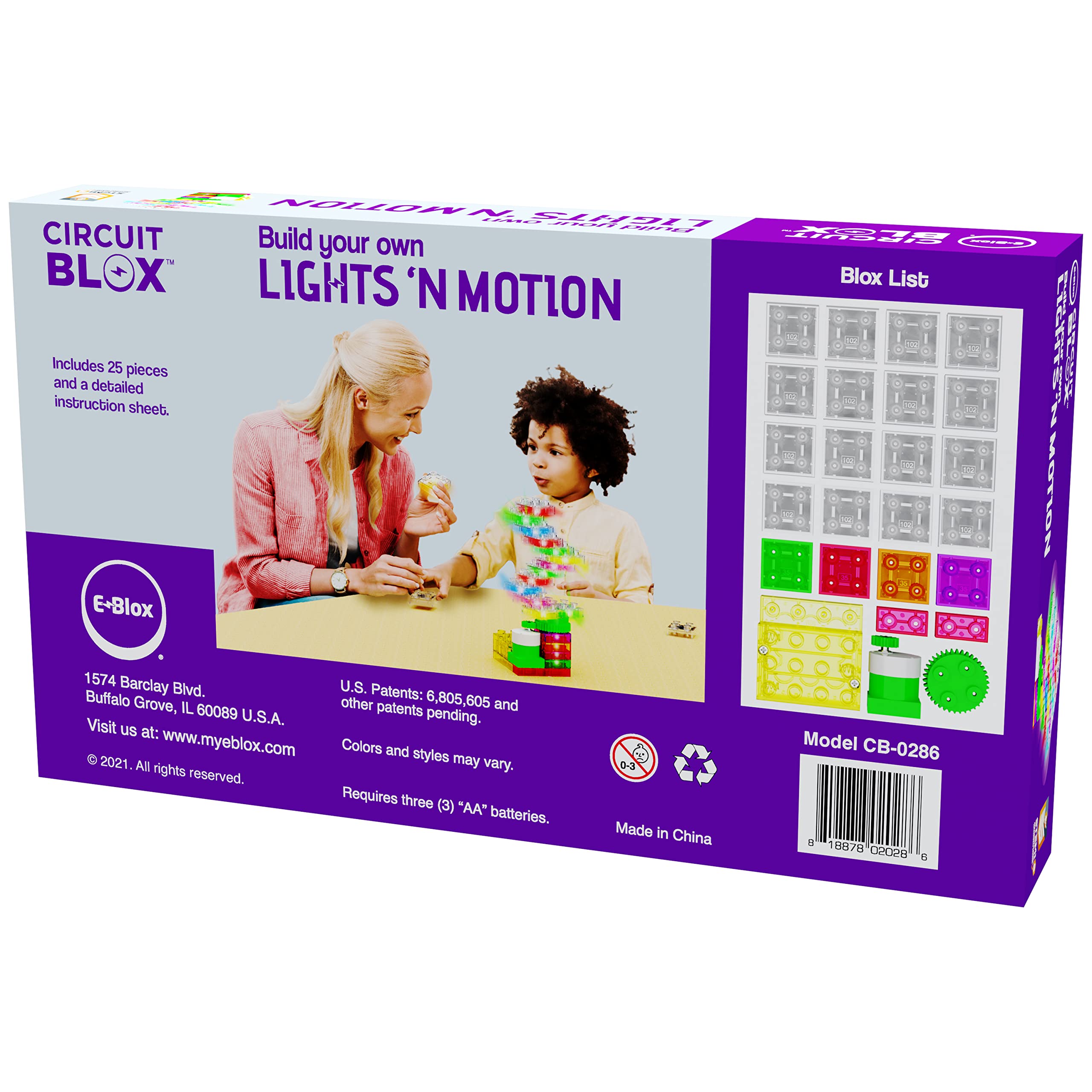 E-Blox Building Blocks STEM Circuit Kit, Build Your Own Lights ‘N Motion, Light & Rotating Capabilities, Infinite Science Creations, Birthday Gift, Boys, Girls, 5+