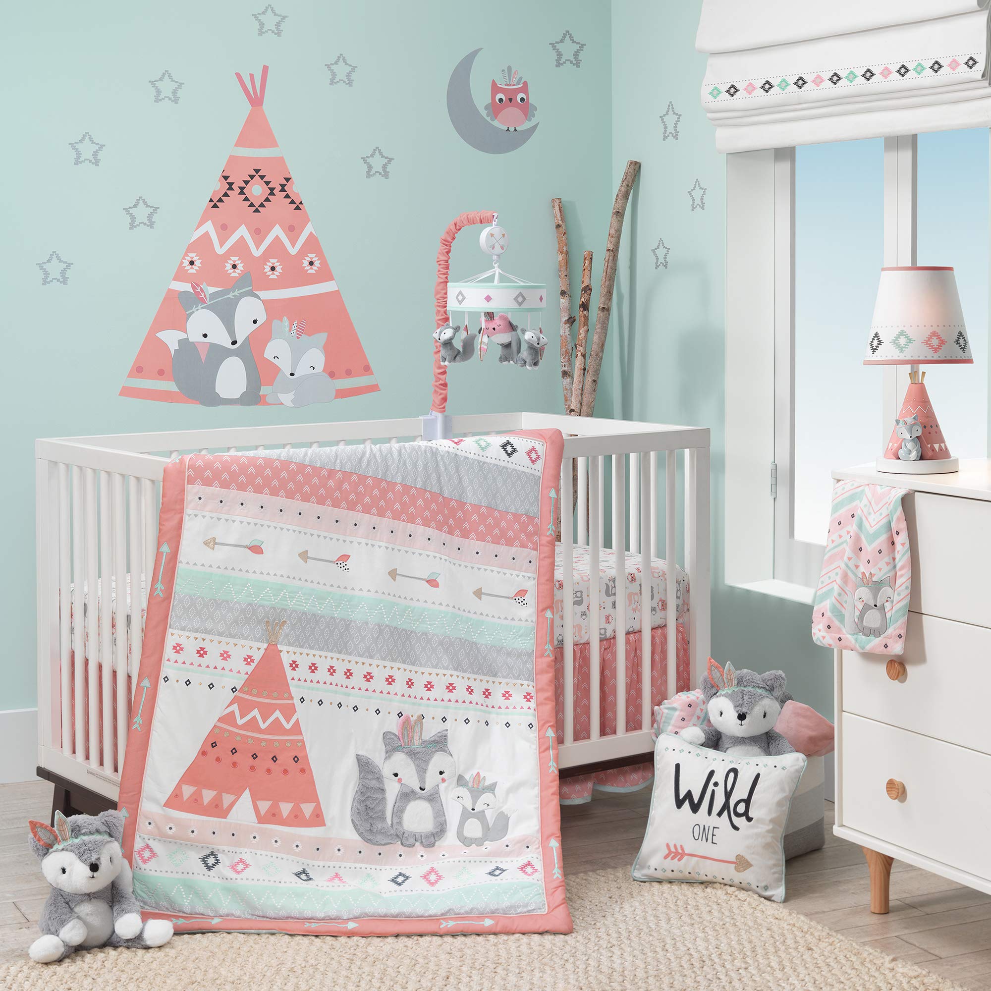 Lambs & Ivy Little Spirit Coral/Teal Southwest Fox Musical Mobile