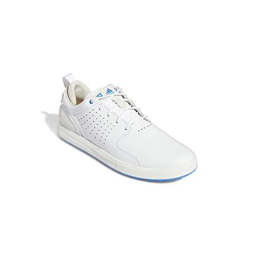 adidas mens Flopshot Spikeless Golf Shoe, Footwear White/Gold Metallic/Blue Rush, 10.5 US