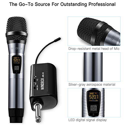ARISEN Wireless Microphone with Rechargeable Receiver, UHF Dynamic 1 Channel Handheld Microphone, 280ft Range Cordless Mic System for Karaoke, Wedding, Church, DJ, Speech, Singing Machine