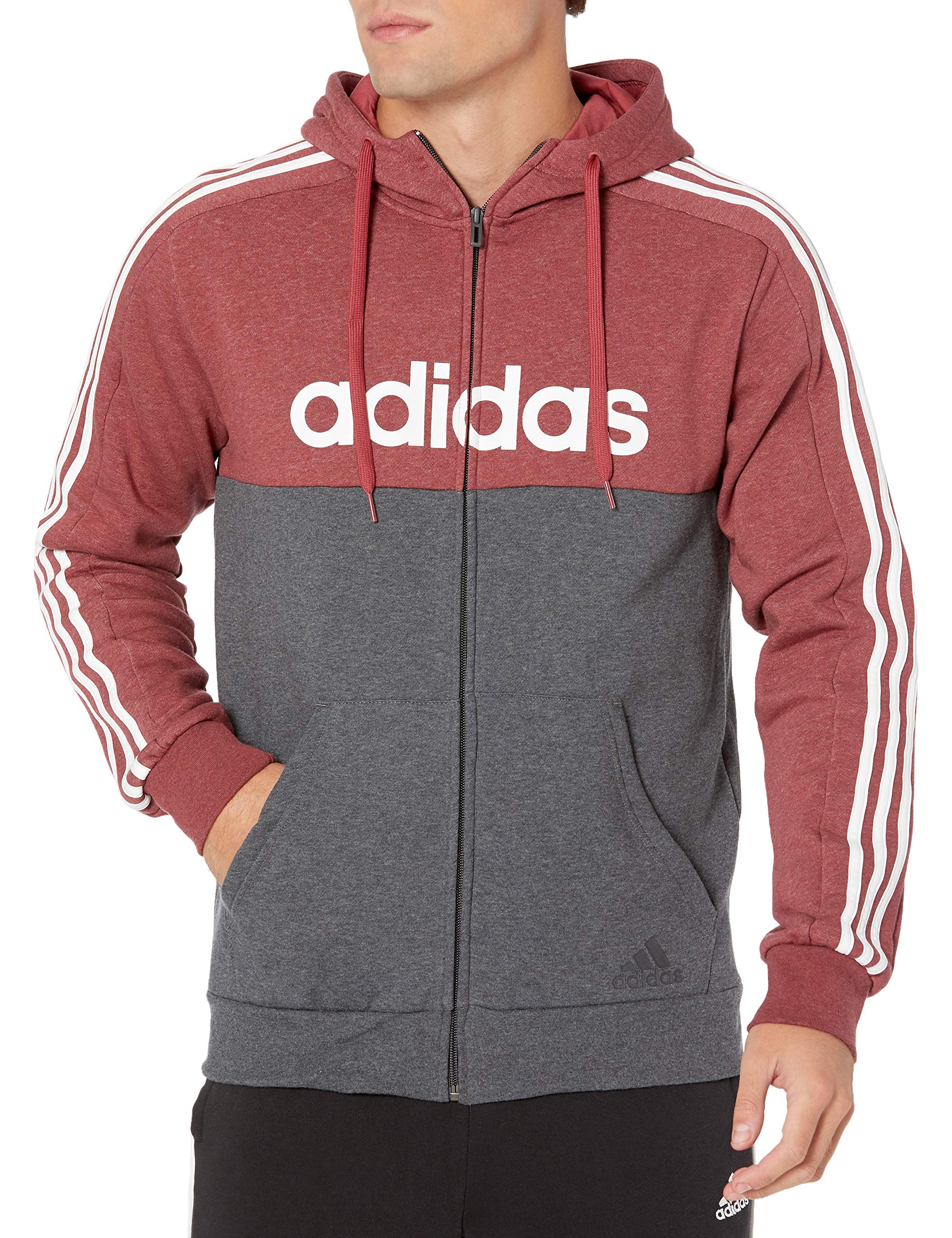 adidas mens Essentials Colorblock Hooded Track Top Legacy Red Melange/White Small
