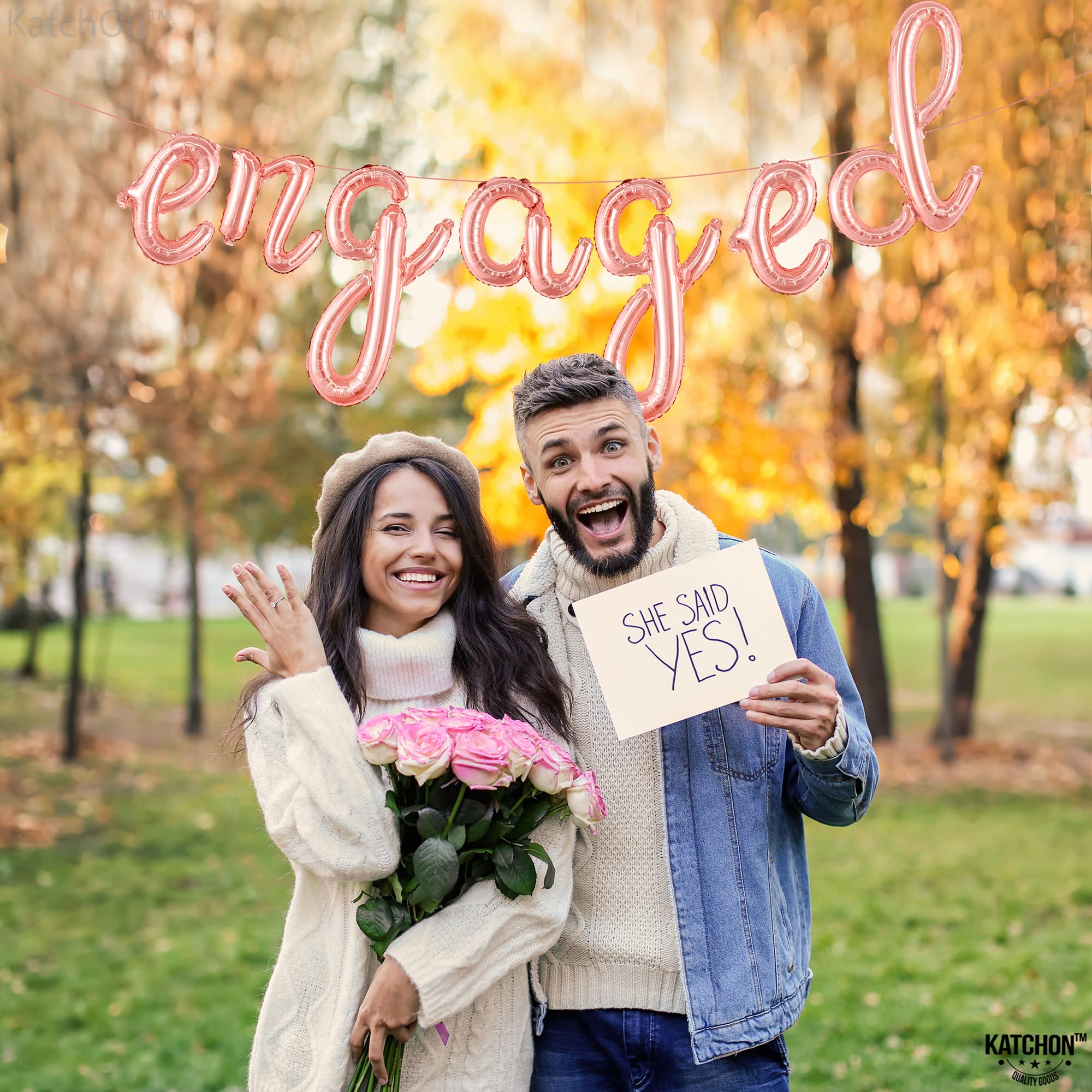 KatchOn, Rose Gold Engaged Balloons - 10 Feet, 16 Inch | Engagement Balloons for Engagement Party Decorations | Engagement Decorations | Bachelorette Party Decorations | Bridal Shower Decorations