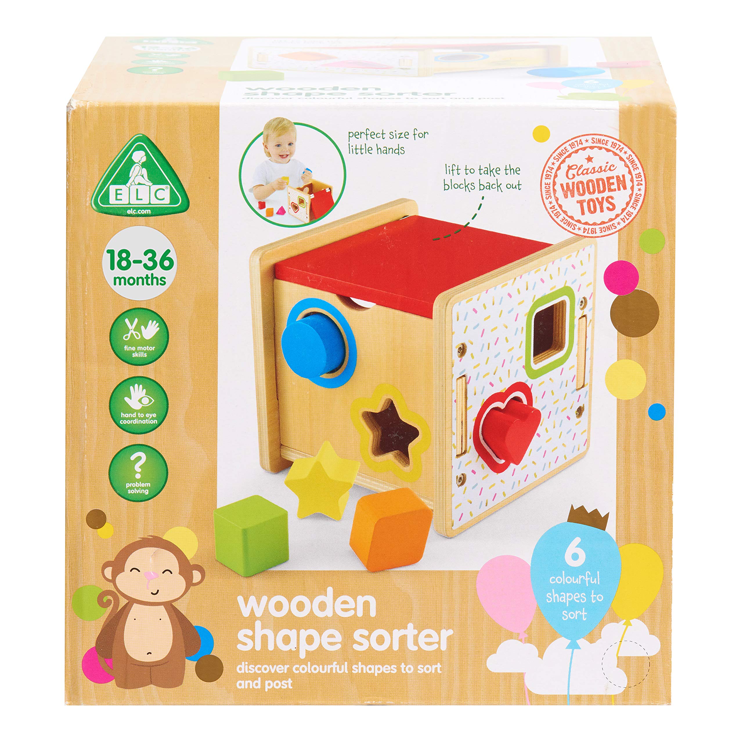 Early Learning Centre Wooden Shape Sorter, Fine Motor Skills, Problem Solving, Hand Eye Coordination, Kids Toys for Ages 18 Month, Amazon Exclusive