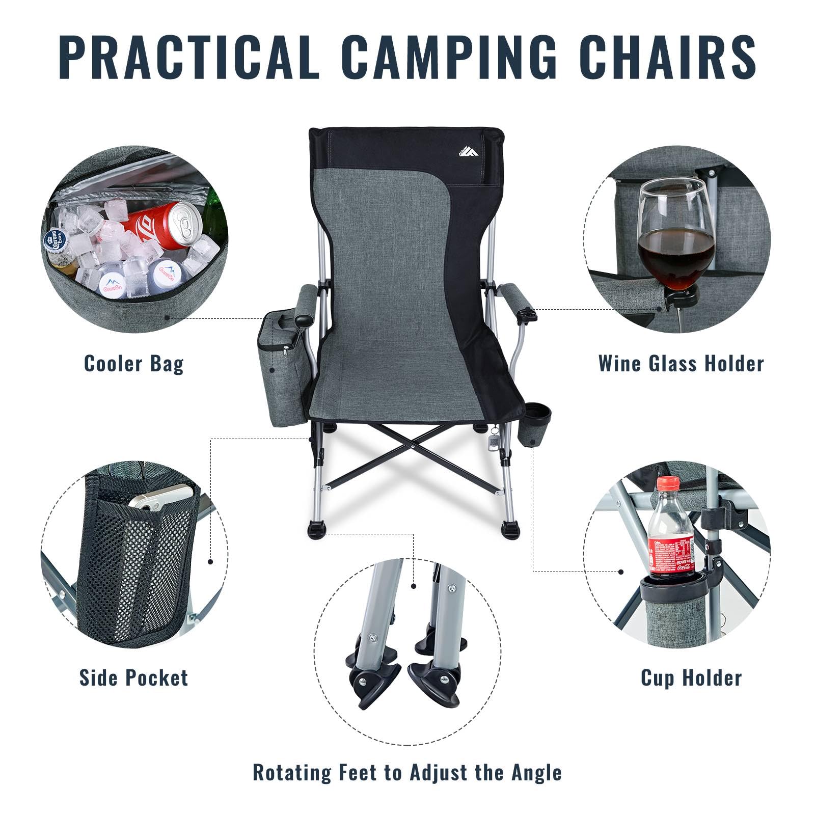 Ablazer 2 Pack Camping Chairs for Adults, Portable Hunting Chair Supports 350lbs, Oversized Heavy Duty Folding Chair for Camping Padded Seat Outdoor Lawn Folding Chair with Side Pockets