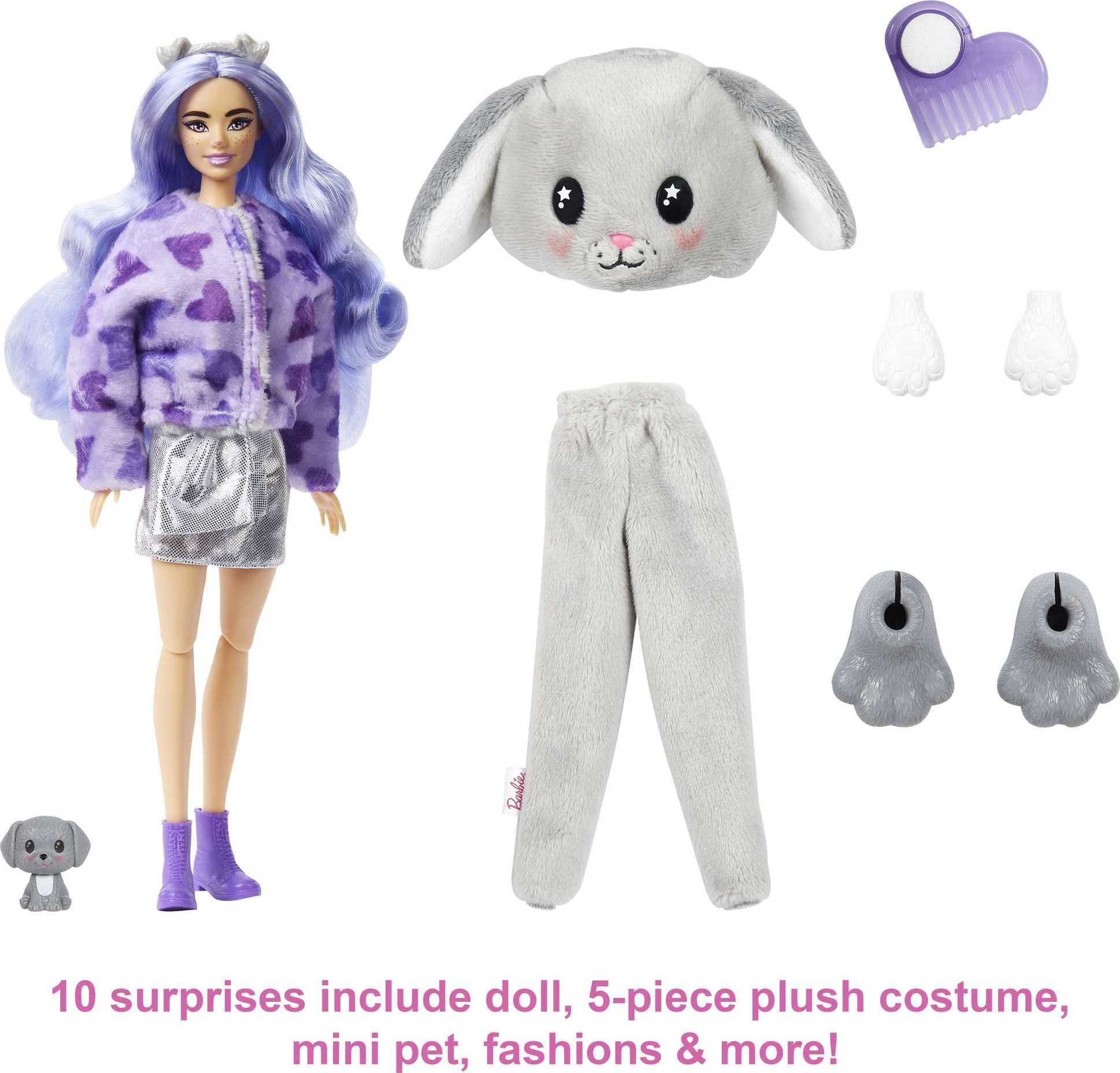 Barbie Cutie Reveal Fashion Doll with Puppy Plush Costume & 10 Surprises Including Mini Pet & Color Change