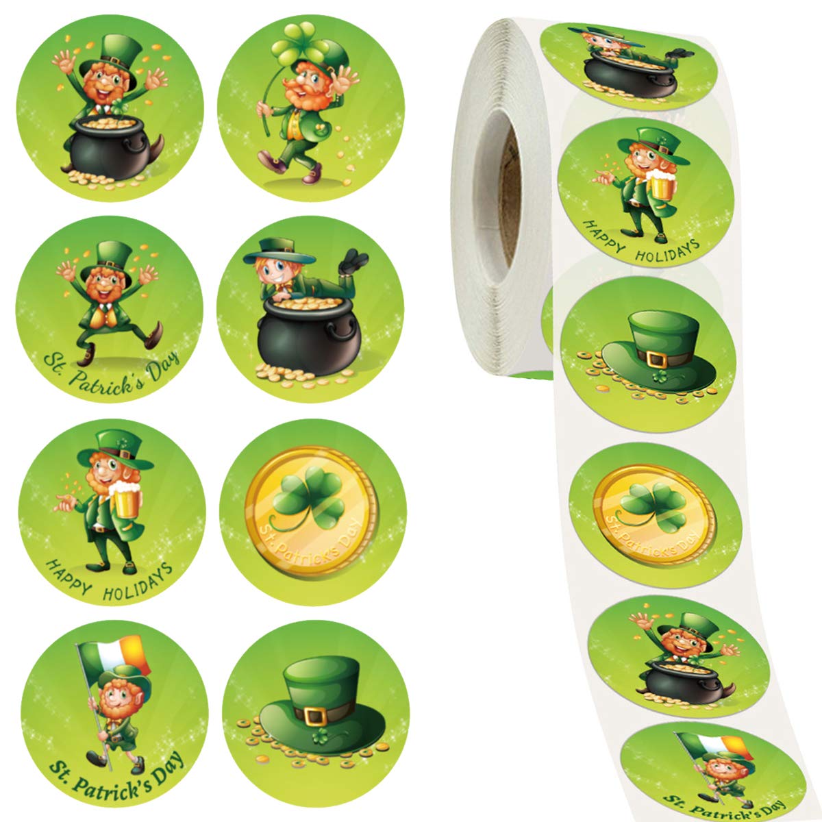 St. Patrick's Day Stickers Roll Irish Shamrock Decals Teacher Reward Stickers Lucky Leprechaun Stickers for Envelope Seals Gift Box