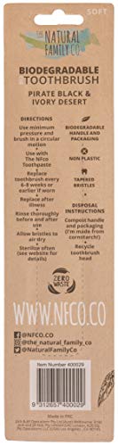 The Natural Family Co. Bio Toothbrush, Soft Nylon Bristles with Non GMO Cornstarch Handles, Plastic Free Packaging and Ivory Desert and Pirate Black Twin Pack