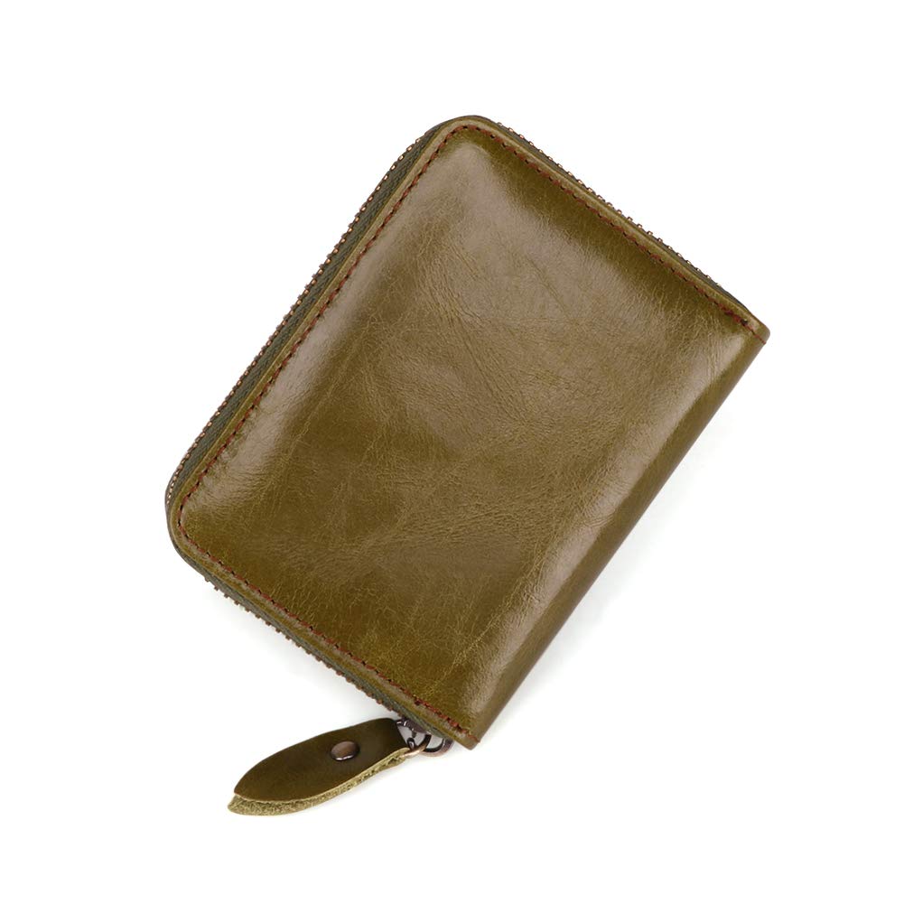 Earnda Credit Card Holders RFID Leather Small Wallet for Women Zipper Coin Purse Compact Card Cases Green