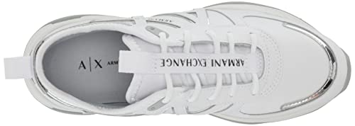 A | X ARMANI EXCHANGE Women's Colorblock Fashion Sneaker, Op.White+Silver, 8.5