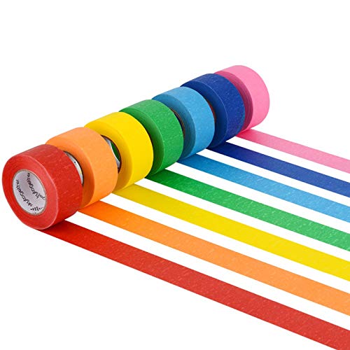 skytogether 7 Rolls Colored Masking Tape, Colorful Rainbow Painters Tape, 7 Colors Decorative Arts & Crafts Tape Set, 1 inch Wide by 16.4 Yard, Rainbow, Pack of 7