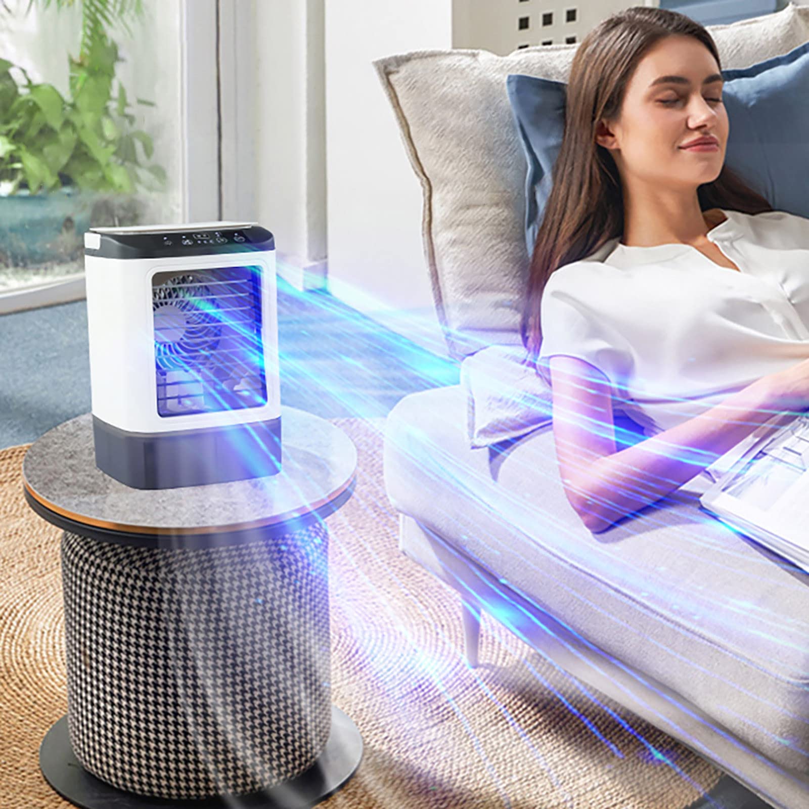 ABLUSER Portable Air Conditioner 3 Wind Speeds USB Rechargeable Oscillation Evaporative Quiet Fast Cooling Air Personal Conditioner with Humidifier for Home Office Bedroom Travel Camping (White)