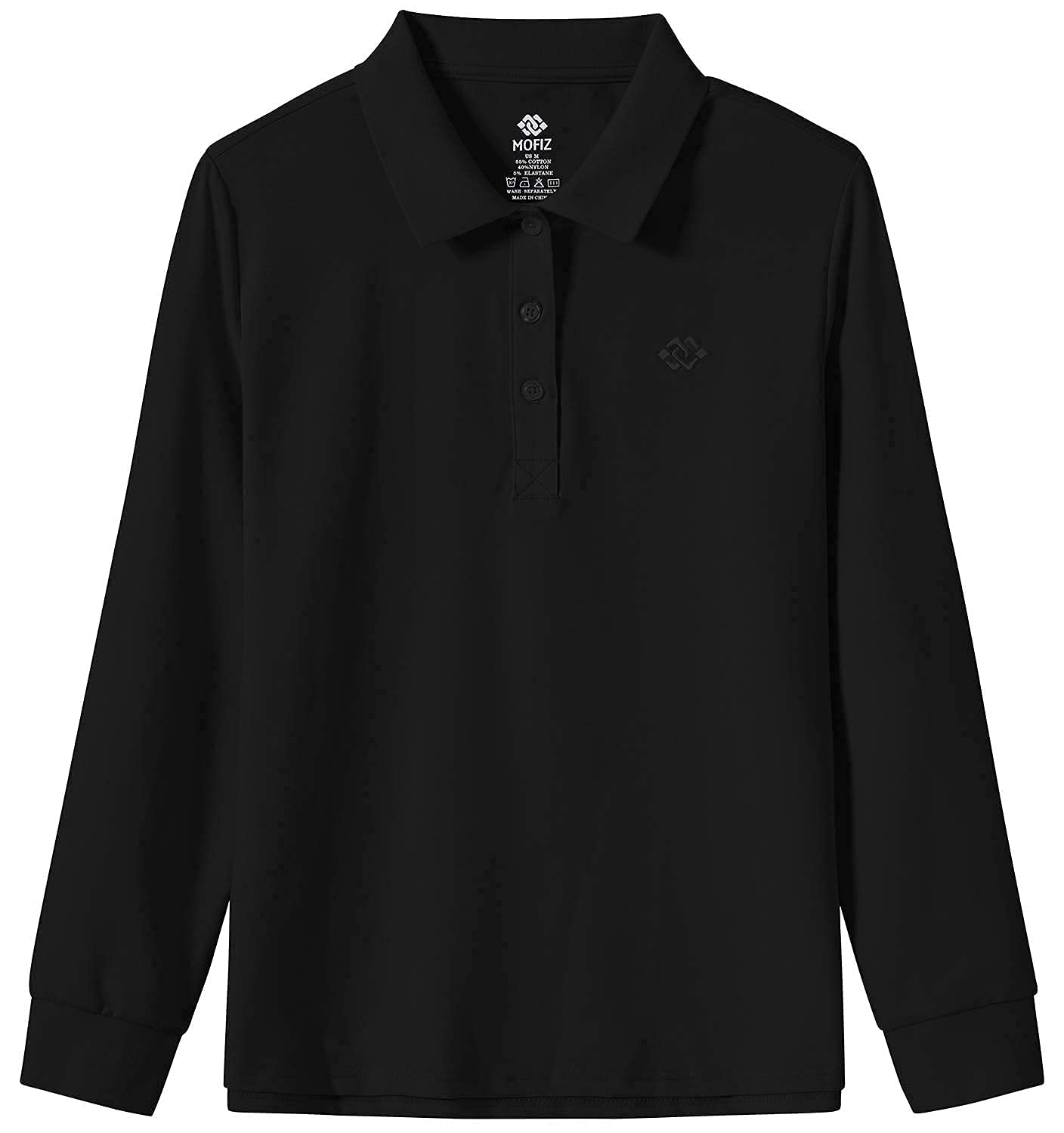 AjezMax Womens Golf Tennis Polo Shirts Long Sleeve Sun Protection Quick Dry Lightweight Casual Button Sports Athletic Tops Black Large