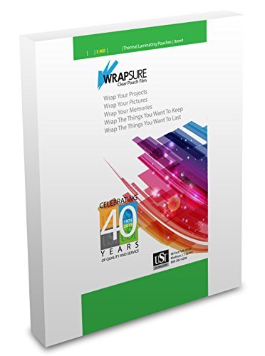 USI WrapSure Thermal (Hot) Laminating Pouches/Sheets, Legal Size, 3 Mil Thick, 9 x 14.5 Inches, Clear Gloss, 100-Pack