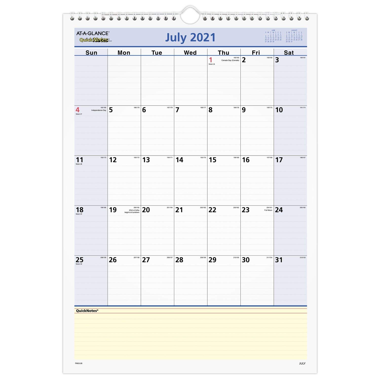 Academic Wall Calendar 2021-2022, AT-A-GLANCE, 12" x 17", Medium, QuickNotes (PM5328)