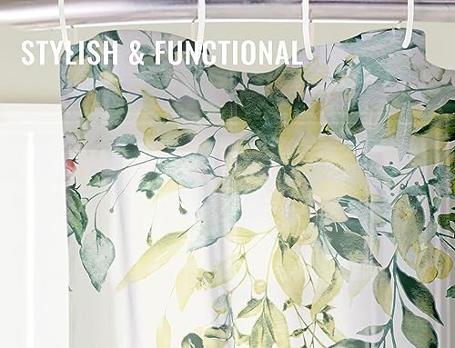 Funnytree 72x72 Inch Green Eucalyptus Shower Curtain Set with 12 Hooks - Lightweight, Water-Repellent for Bathrooms, Bathtubs