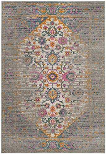 SAFAVIEH Madison Collection Accent Rug - 3' x 5', Light Grey & Fuchsia, Boho Chic Distressed Design, Non-Shedding & Easy Care, Ideal for High Traffic Areas in Entryway, Living Room, Bedroom (MAD122G)