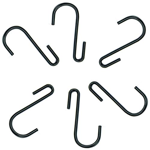 HUJI Black S Shaped Heavy Duty Hanging Hooks for Kitchenware Pots Pans Utensils (Set of 6 Hooks)