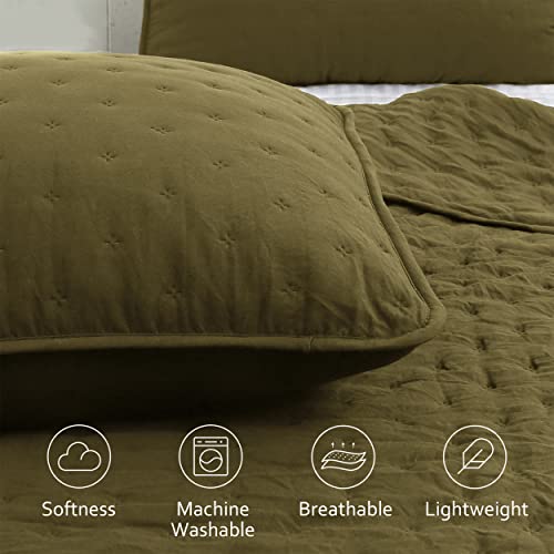 Green King Size Quilt Bedding Sets with Pillow Shams, Olive Lightweight Soft Bedspread Coverlet, Sage Quilted Blanket Thin Comforter Bed Cover, All Season Summer Spring, 3 Pieces, 104x90 inches