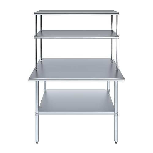 KPS Commercial Stainless Steel Work Prep Table 30 x 48 with Double Overshelf 12 x 48 - NSF