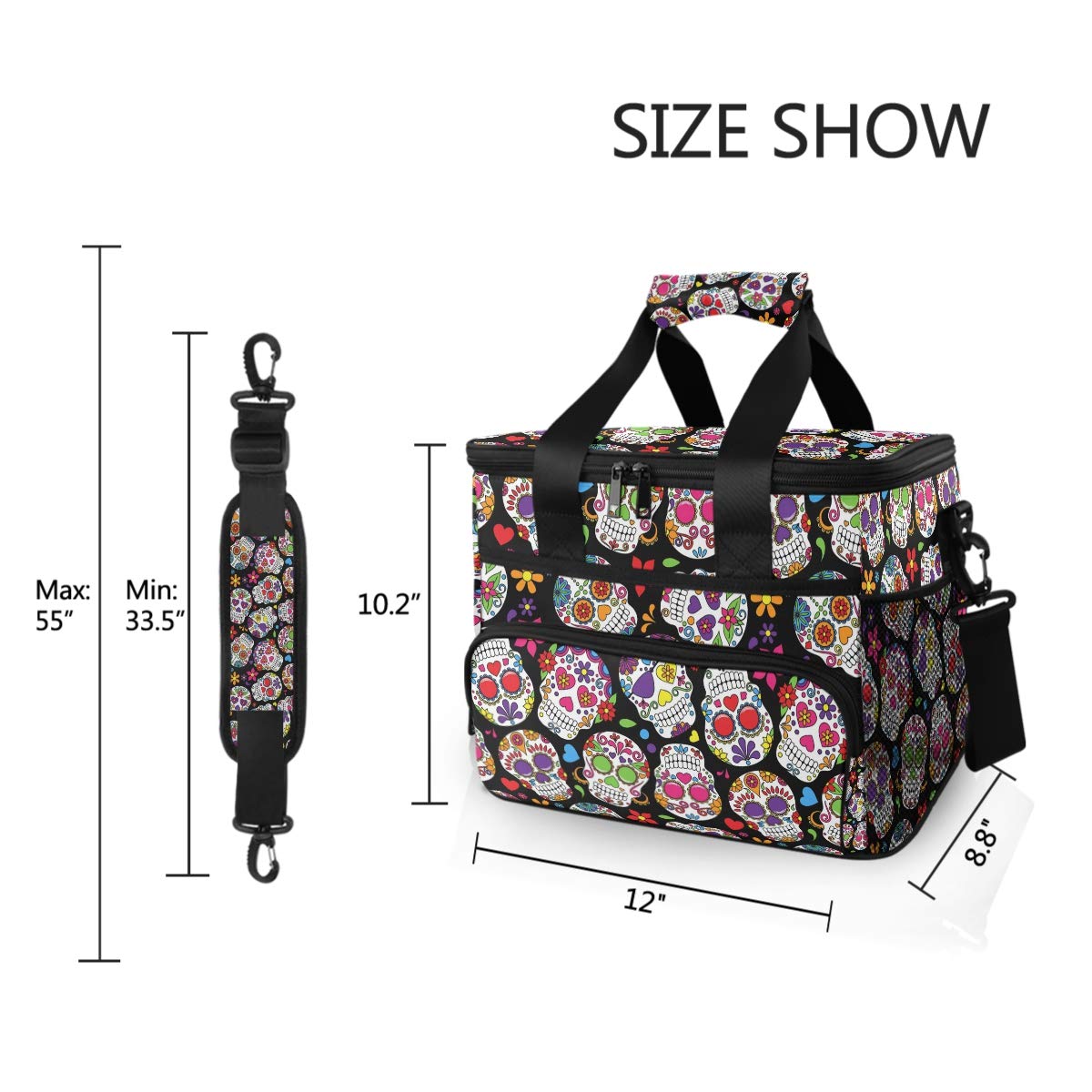 Baofu Large Skull Picnic Lunch Bag Insulated Reusable Tote Bag Freezable Portable Leakproof Lunch Box Waterproof Cooler Premium Basket For Picnic Travel Camping