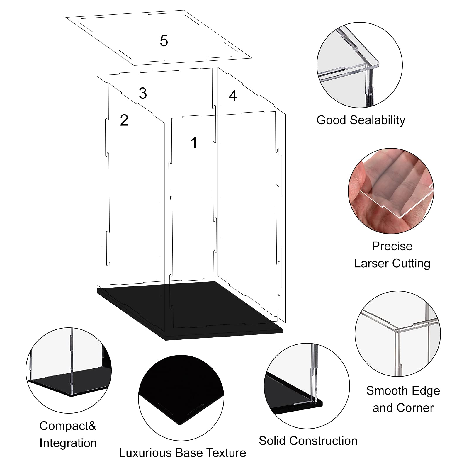 LileZbox Acrylic Display Case, Black Mirrored Display Box, Versatile Collectibles Display Showcase for Action Figures Toys-A1,1 Pack