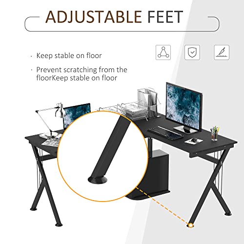 HOMCOM 61 Inch Modern Reversible L-Shaped Home Office Desk Computer Laptop Table Gaming Desk Corner Workstation with CPU Stand, Space Saving, Black