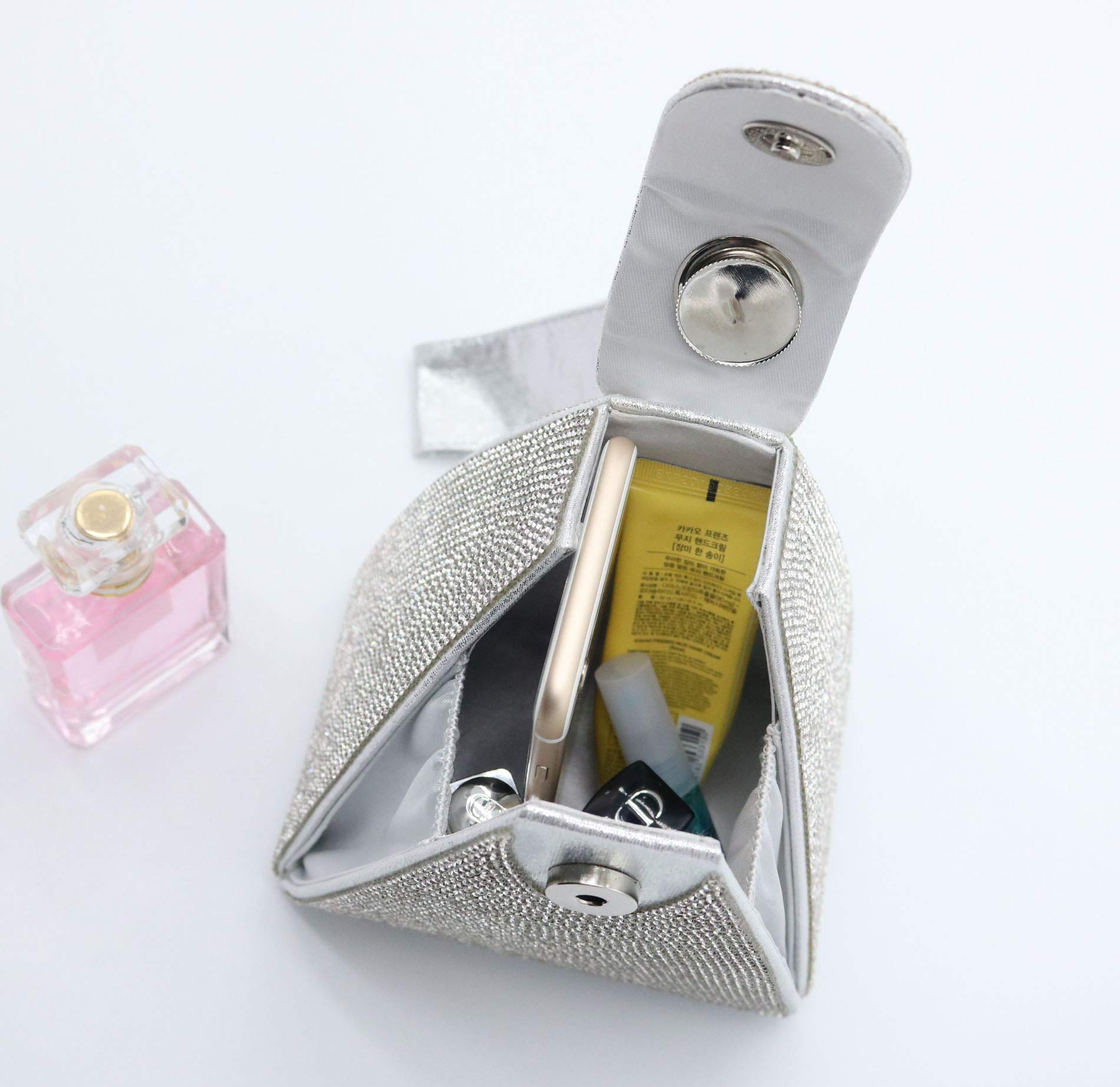 allx Full Rhinestone Fashion Evening Bag Triangle Women (Simple silver)