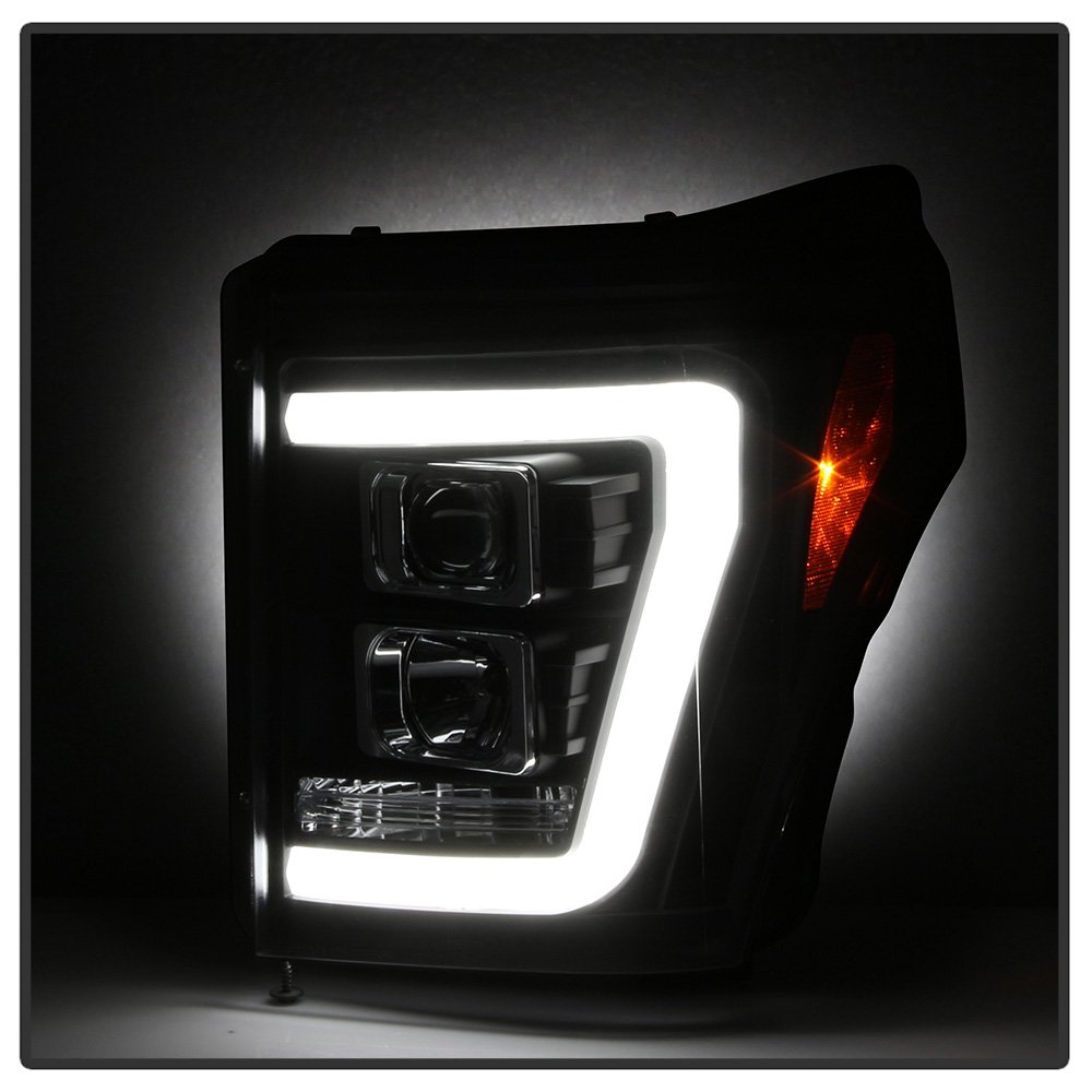 ACANII - For 2011-2016 Ford F250 F350 SuperDuty Black LED Tube Projector Headlights Headlamps Replacement Set Left+Right