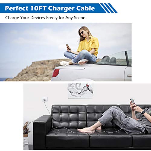 WHIRELEAST iPhone Charger Cable 10 FT with Wall Plug, Braided Long iPhone Charging Cord + Dual USB Wall Charger Block Adapter Compatible with iPhone 12/11/11 Pro Max/XS/XR/X/8/7/6 Plus, iPad (4-Pack)