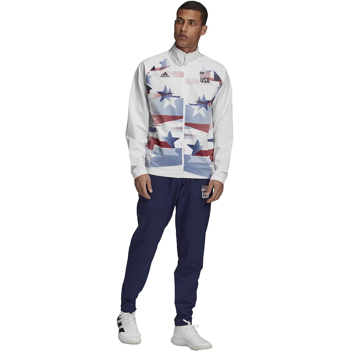 adidas mens USA Volleyball Warmup Jacket Men White/Navy/Team Power Red XX-Large