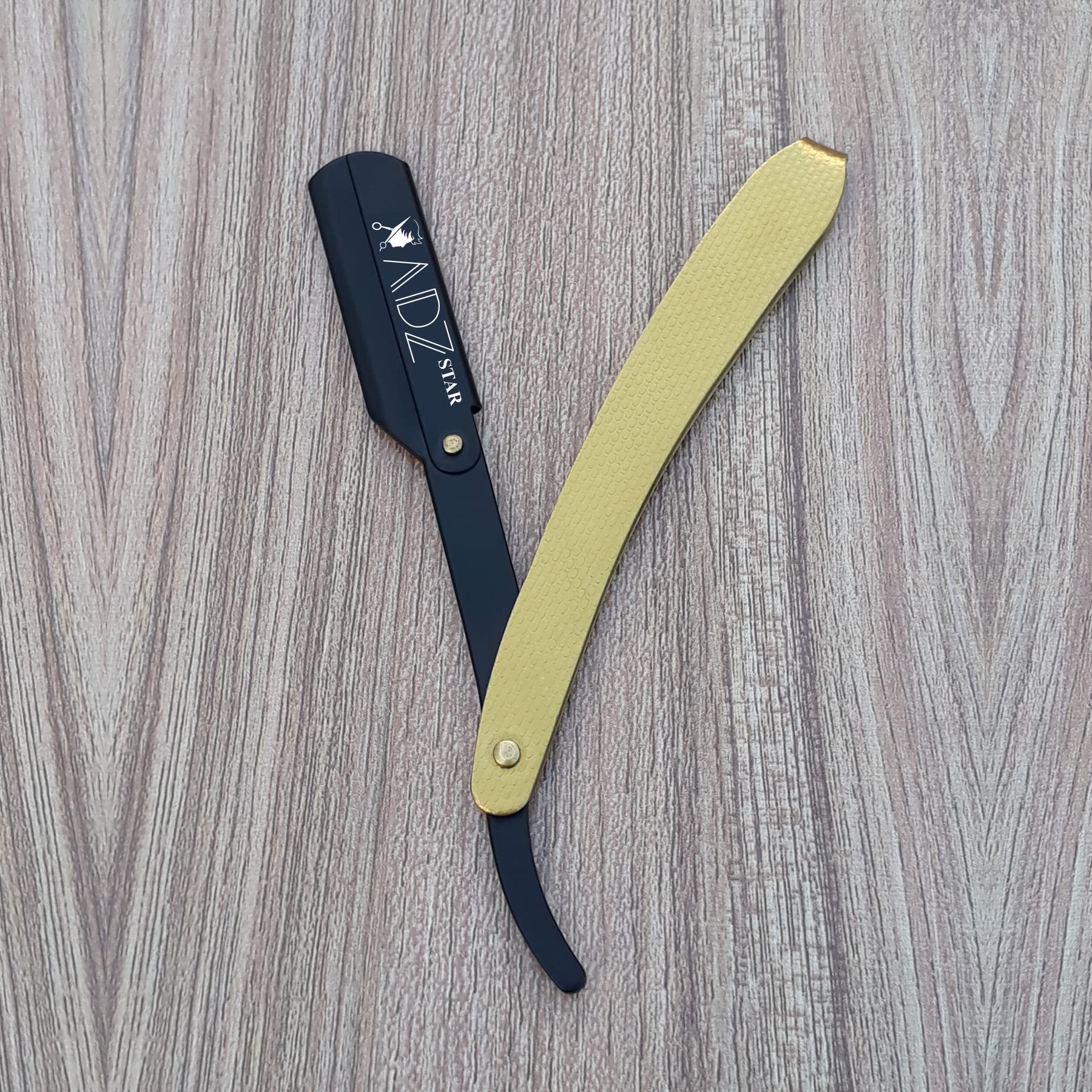 ADZ STAR Professional Straight Edge Razor with 10 Single Straight Razor Blades-Barber Straight Razor, BLACK & GOLD