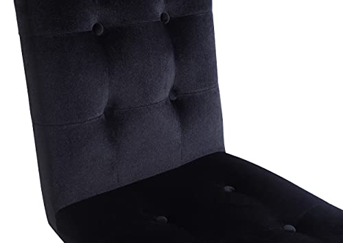Iconic Home Liam Contemporary Brass Metal Frame Modern Tufted Velvet Polished Dining Side Chair, Black (Set Of 2)