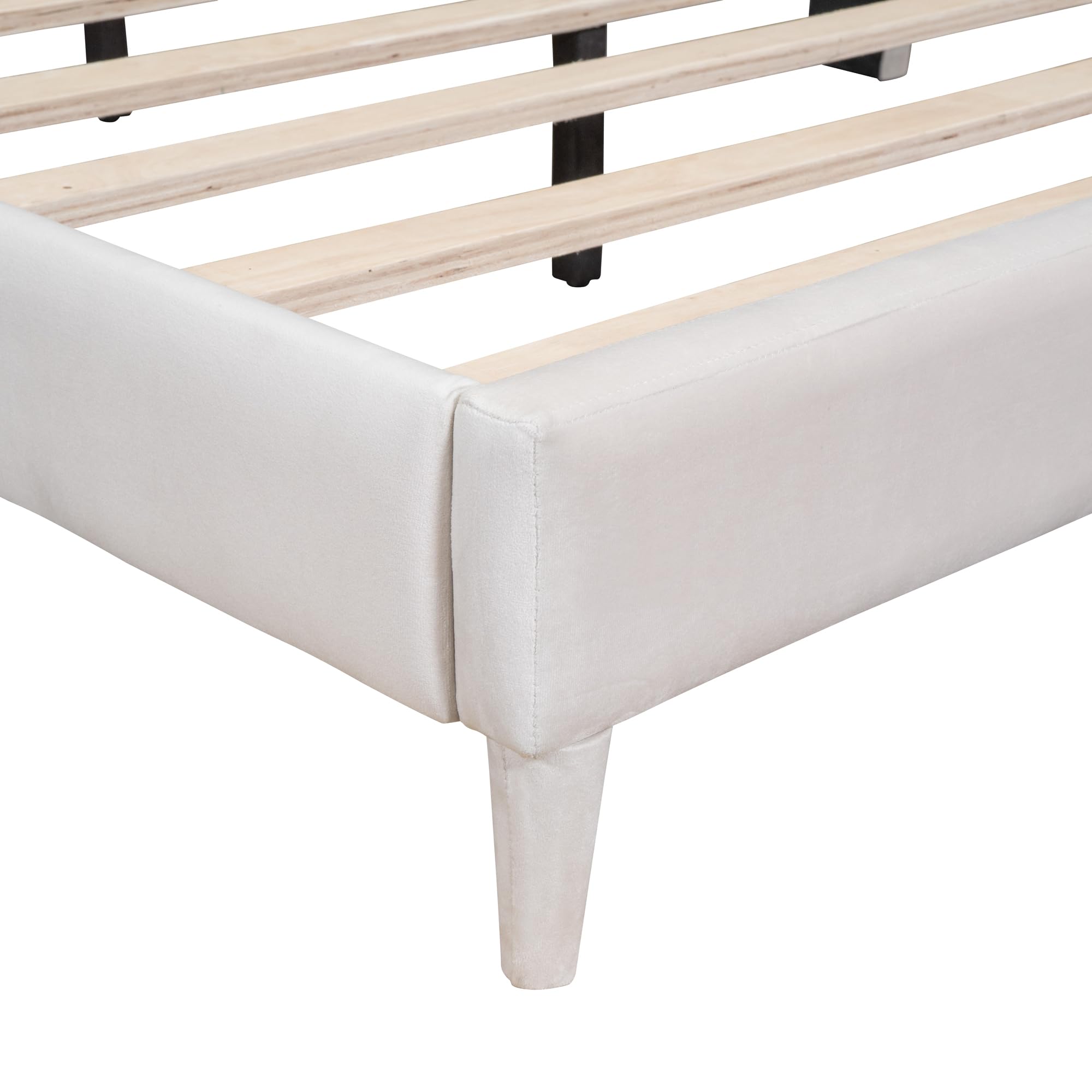 SOFTSEA Kids Upholstered Full Bed, Cute Platform Bed with Cloud-Shape Headboard, Velvet Upholstered Princess Bed for Girls Boys, No Box Spring Needed (Beige)