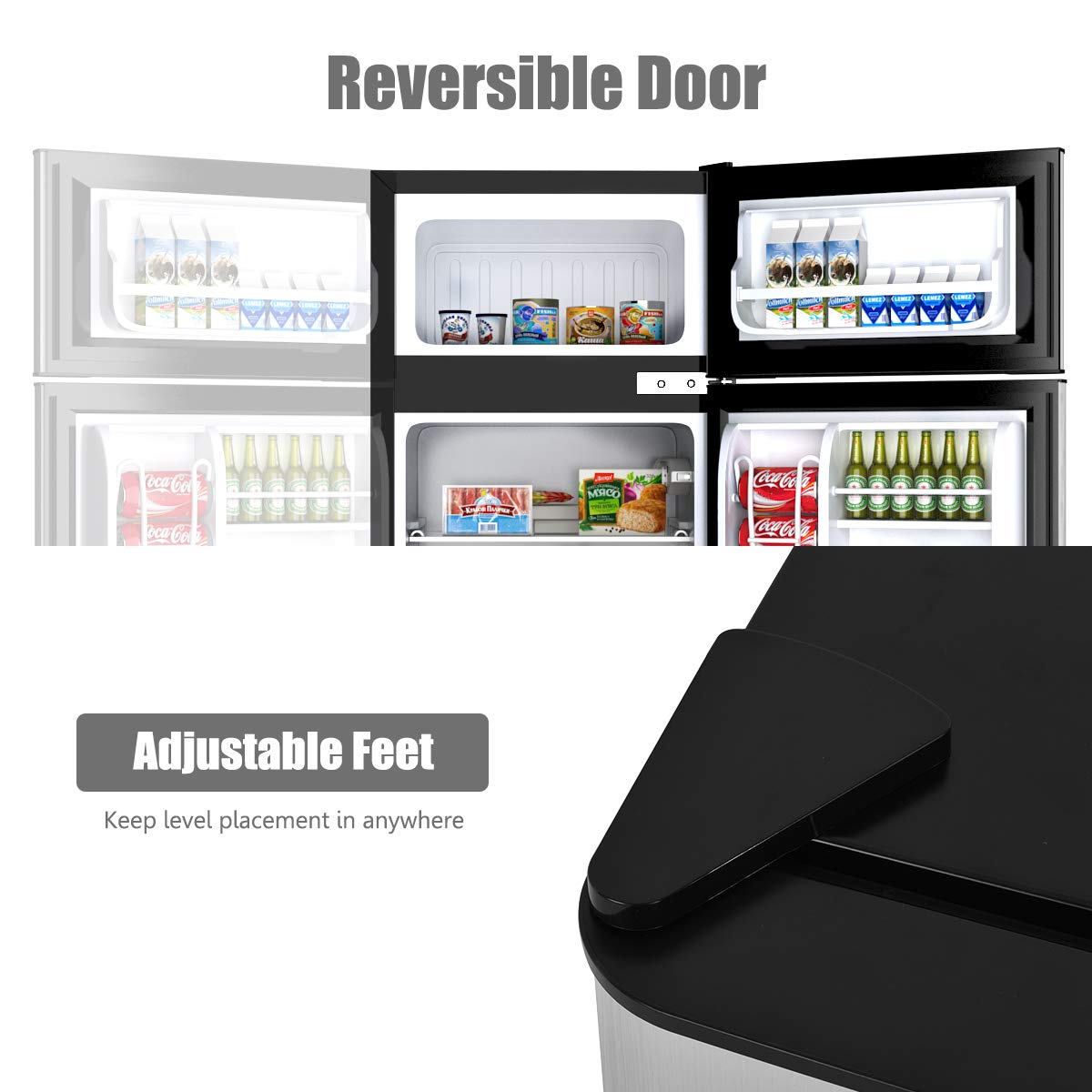 ARLIME Mini Fridge with Freezer, 3.2 Cu. Ft, Compact Refrigerator w/Double Reversible Door, Removable Glass Shelves, Adjustable Thermostat, Low Noise, Small Refrigerator for Dorm Office Bedroom, Grey