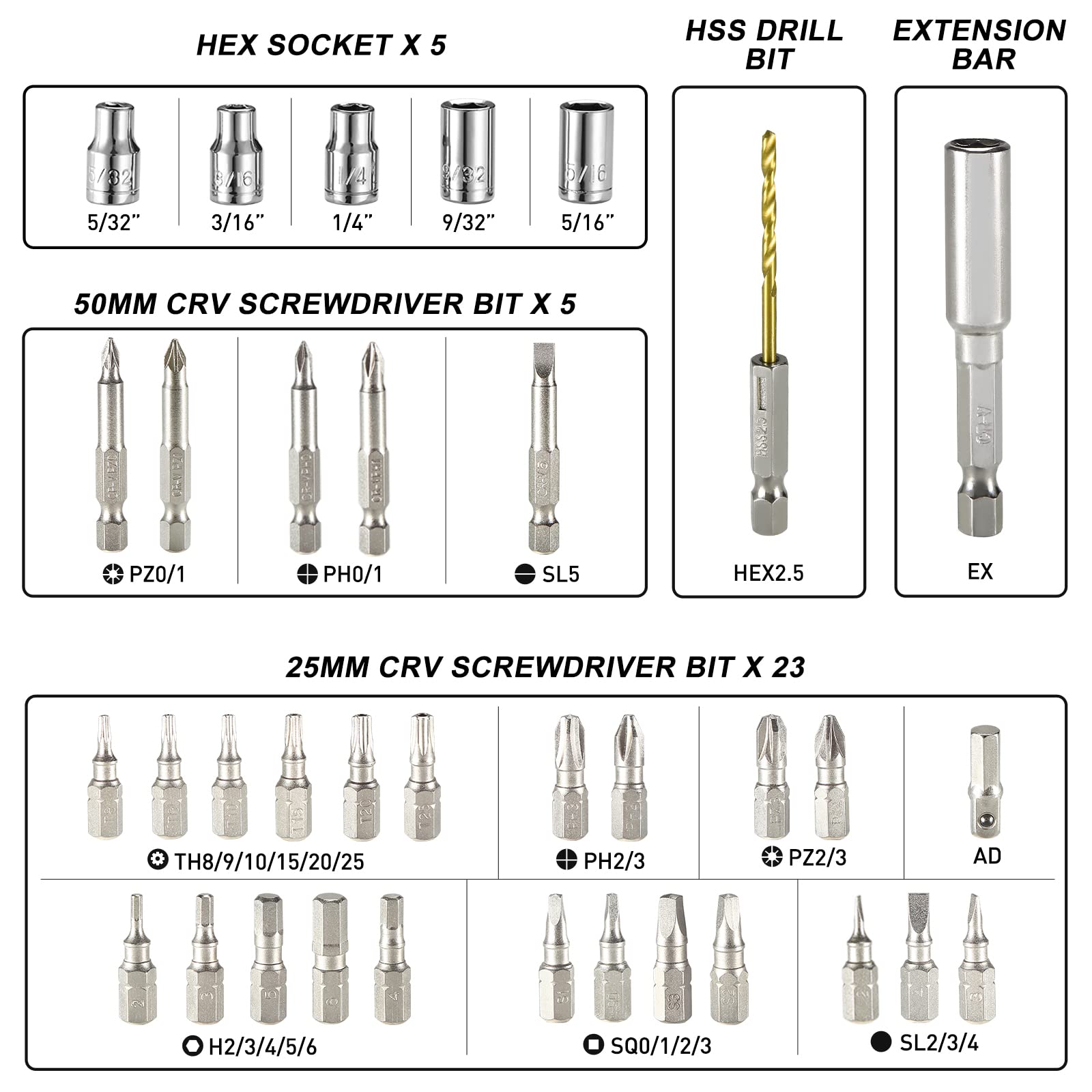 Cordless Screwdriver, HYCHIKA 4V 2.0Ah Electric Screwdriver Rechargeable Screw Gun & Bit Set, Front LED and Rear Flashlight, Ratchet Wrench, DC Charging with USB Cable, 36pcs Accessories