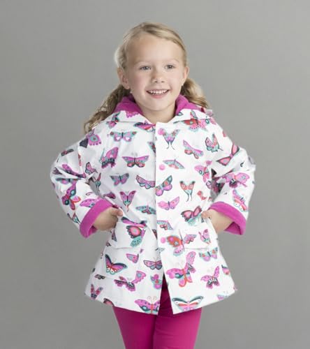 Hatley Girls' Little Button-Up Printed Rain Jacket, Groovy Butterflies, 2 Years
