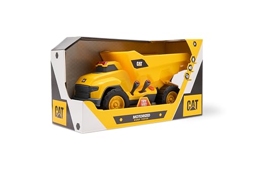 CAT Construction Toys, Motorized Dump Truck Toy, 6 Unique Sounds, 2 Motorized Functions, Lights & Sounds, Includes 3 AA Batteries.
