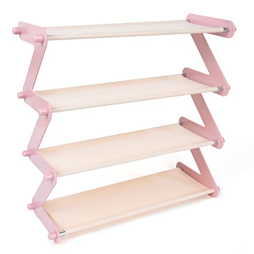 TRTRin Toddler shoe rack, Light Pink kids shoe rack-Can hold 8-12 pairs Baby Shoes, Simple Installation, for Entryway/Hallway/Bedroom/Bathroom.