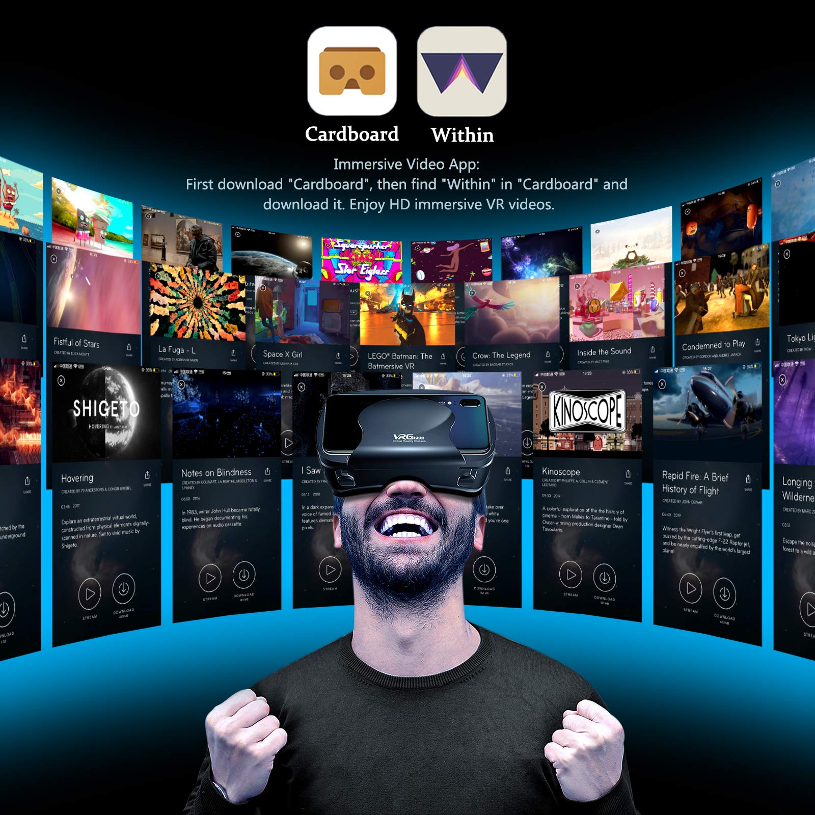 easyCool VR Headset Virtual Reality Glasses for Android Phone New Goggles for Movies Compatible 5-7inch Soft & Comfortable Adjustable Distance[with Remote], Black
