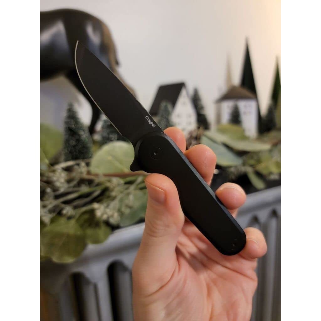 Craighill Rook Knife - Distilled Design Full-Metal Pocket Knife, Slim Profile, Durable Craftsmanship, Folding Drop Point Blade, EDC Essential, 2.2 oz - Vapor Black