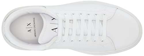 A|X Armani Exchange Men's Thick Sole Leather Sneakers, Optical White, 8