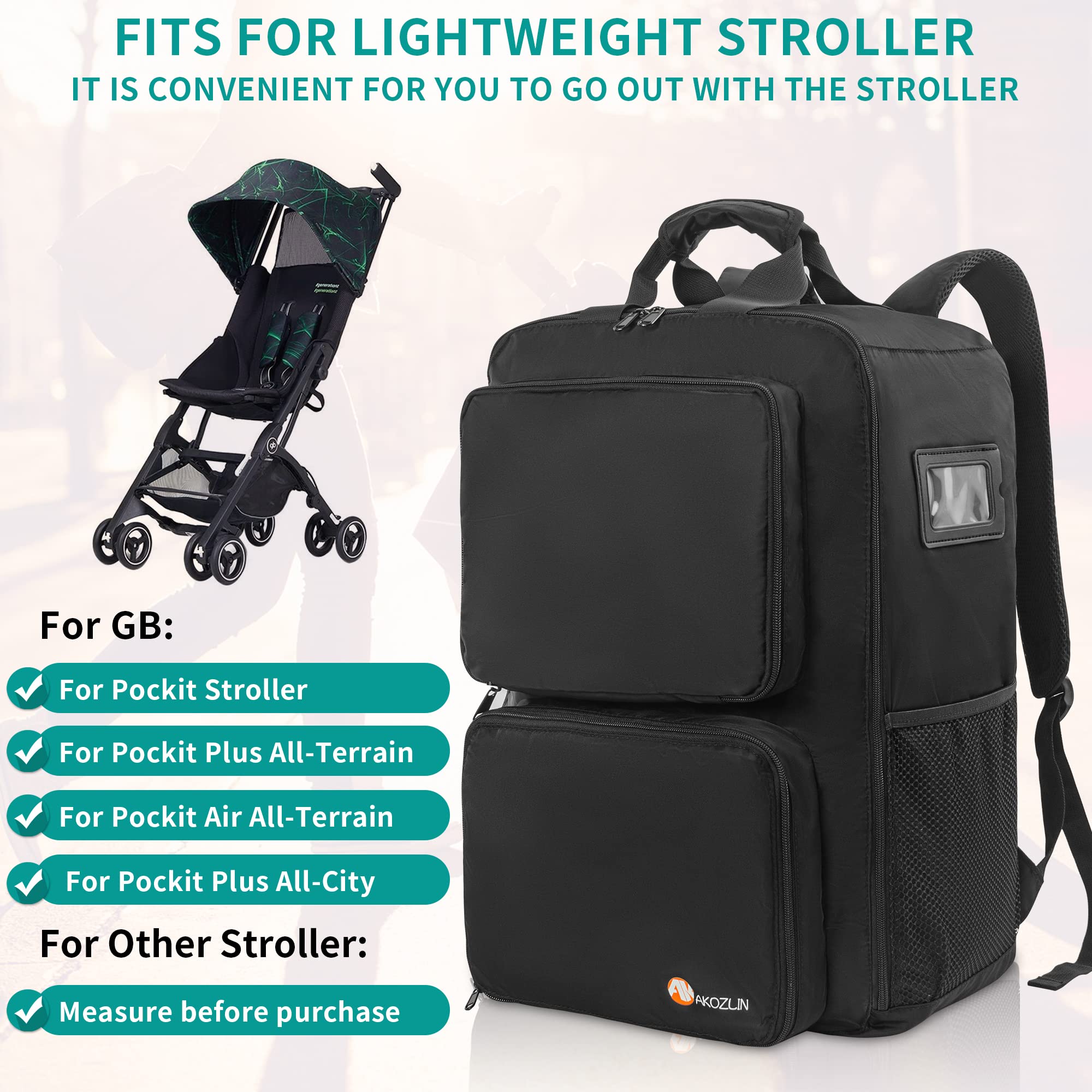 AKOZLIN Foldable Stroller Travel Bag Backpack Compatible with GB Pockit+ All City/GB Pockit Air All Terrain/Gb Pockit Stroller(14.2”×8.7”×20.5”)