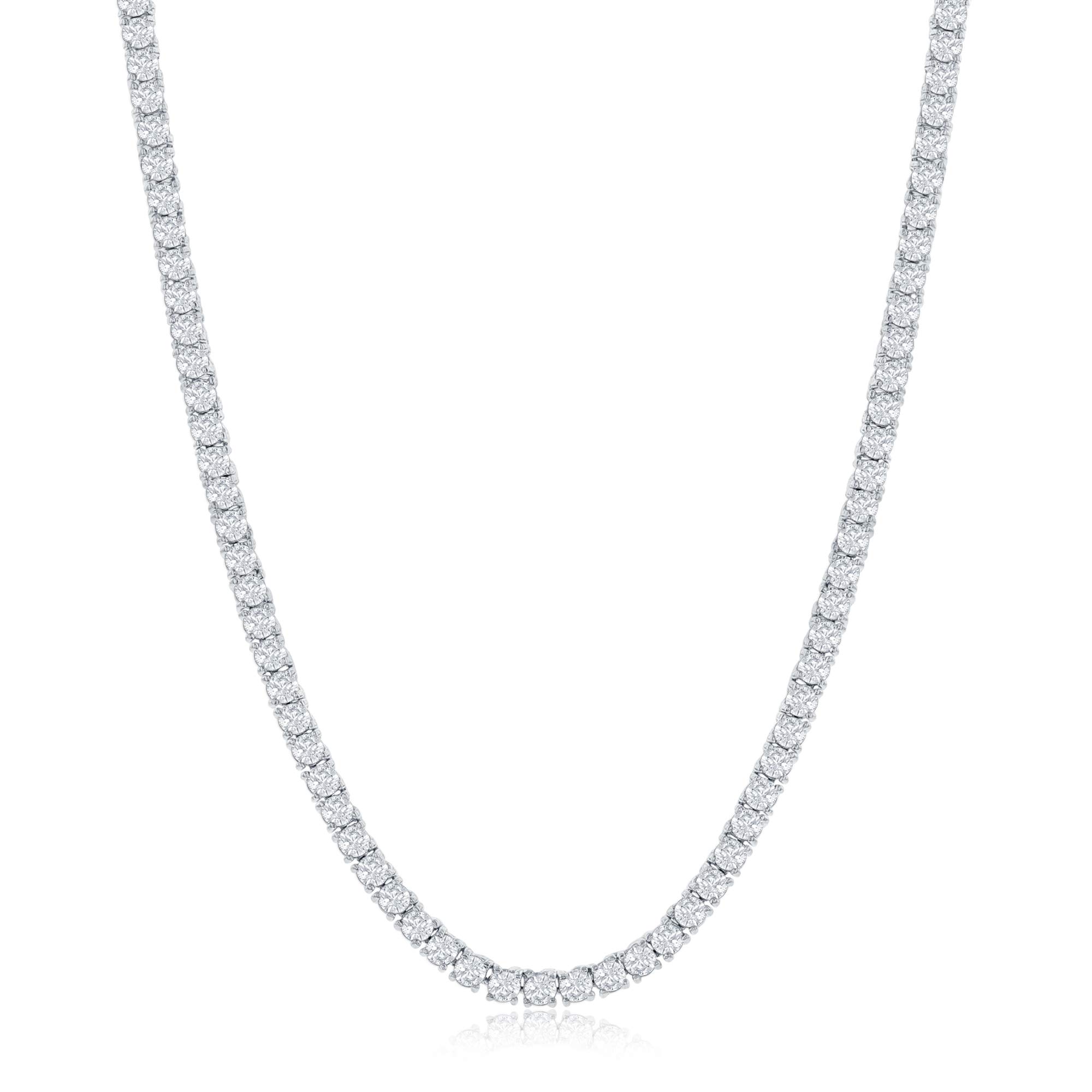 Absolute Silver Cubic Zirconia Classic Tennis Necklace for Women - 3MM Round Necklace