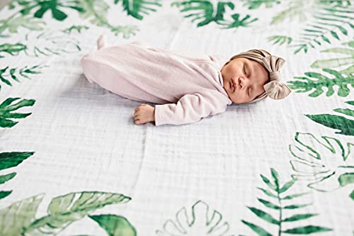 Little Unicorn Keepsake Monthly Milestone Photo Blanket – 47” x 46” – Milestone Cards Included - 100% Cotton Muslin – Machine Washable – Playful Designs - for Boys & Girls (Tropical Leaf)