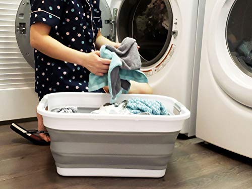 SAMMART 41L(10.8 gallon) Collapsible Plastic Laundry Basket-Foldable Pop Up Storage Container/Organizer-Portable Washing Tub-Space Saving Hamper, Water capacity: 32L (8.4 gallon) (Rectangular, Grey)