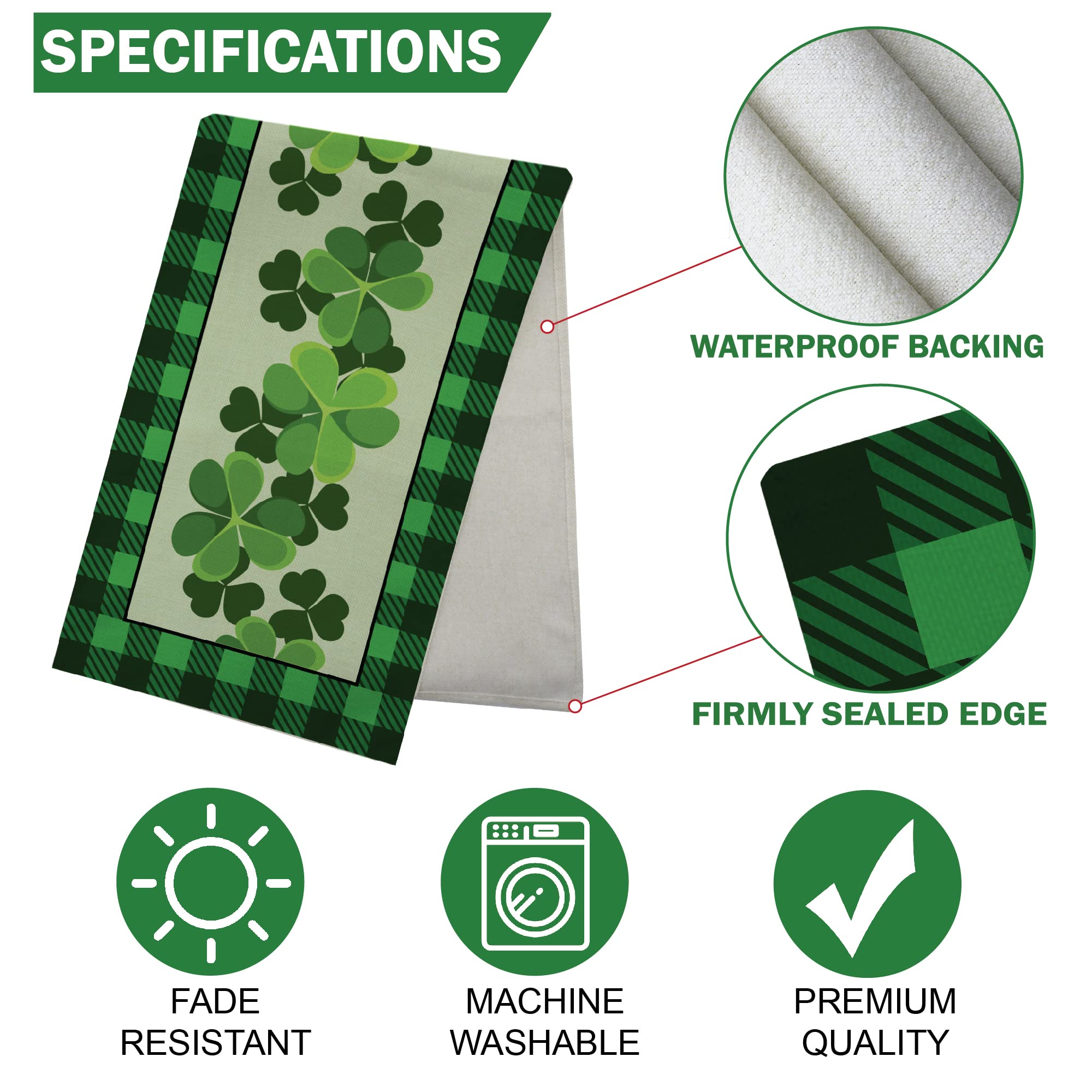 St.Patrick's Day Shamrock Table Runner for St.Patricks Buffalo Plaid Table Decoration (13 x 72 inch)