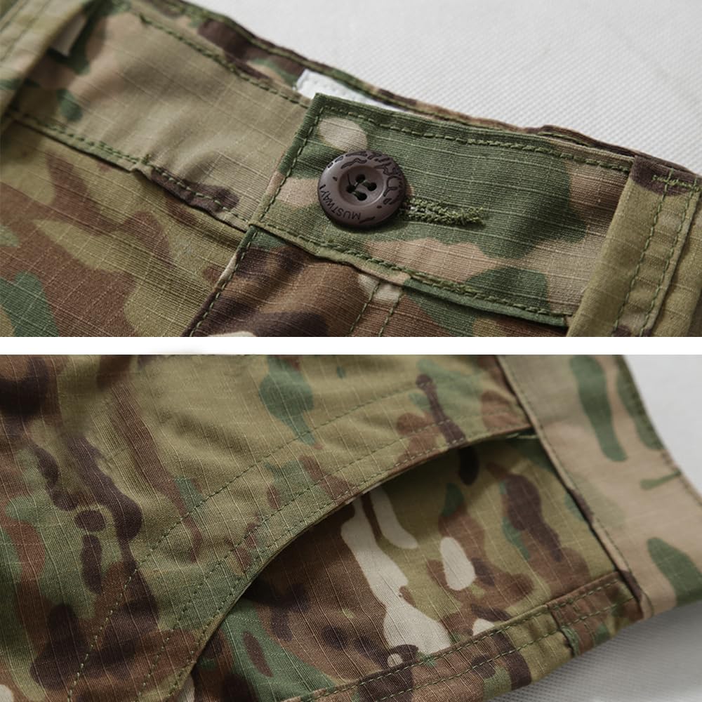 AKARMY Men's Lightweight Hiking Pants, Outdoor Quick Dry Ripstop Cargo Pants, Multi-Pocket Camo Casual Work Pants HY3355 CP Camo 36